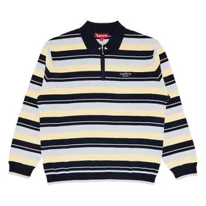 Supreme Stripe Zip Long-sleeve Polo 'navy - Blue