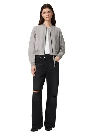 ALLSAINTS Orten Suede Bomber Jacket - Light Grey