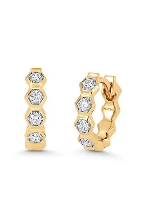 Sara Weinstock Honeycomb Huggie Hoop Earrings - Yellow Gold/ Diamond