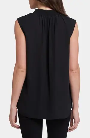 NYDJ Gemma Sleeveless Smocked Neck Top - Black