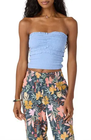 O'Neill Dedra Smocked Ruffle Strapless Crop Top