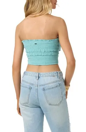 O'Neill Dedra Smocked Ruffle Strapless Crop Top - Nile Blue