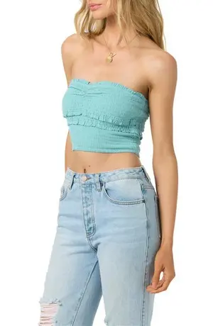 O'Neill Dedra Smocked Ruffle Strapless Crop Top - Nile Blue