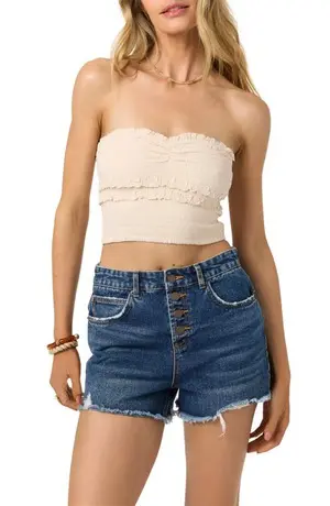O'Neill Dedra Smocked Ruffle Strapless Crop Top
