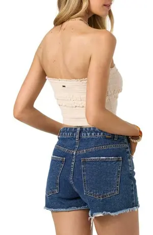 O'Neill Dedra Smocked Ruffle Strapless Crop Top