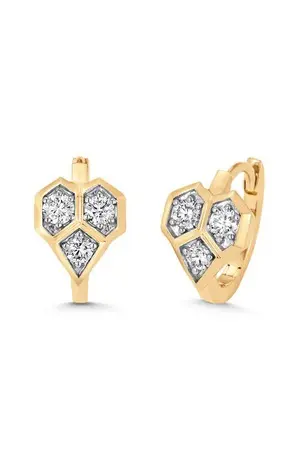 Sara Weinstock Honeycomb Heart Diamond Huggie Hoop Earrings - Yellow Gold/ Diamond