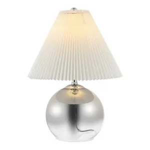 JONATHAN Y Louisa 22.5" Mid-century Modern Round Glass/iron Pleated Shade Led Table Lamp - Smoke Gradient/chrome