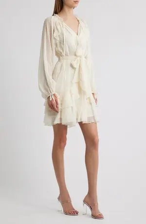 LIPSY Dotty Ruffle Tie Waist Long Sleeve Dress
