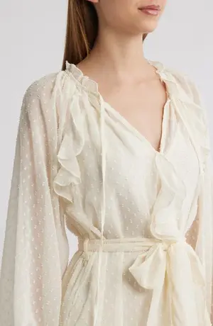 LIPSY Dotty Ruffle Tie Waist Long Sleeve Dress