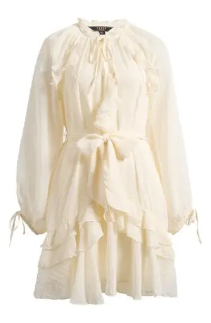 LIPSY Dotty Ruffle Tie Waist Long Sleeve Dress