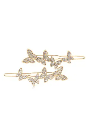 Ettika Set Of 2 Crystal Butterfly Barrettes - Gold