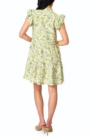 GIBSONLOOK Print Flutter Sleeve Tiered Dress