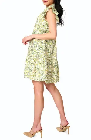 GIBSONLOOK Print Flutter Sleeve Tiered Dress