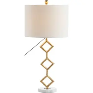 JONATHAN Y Diamante 29.5" Modern Gilt Metal With Marble Base Led Table Lamp - Gold Leaf/white