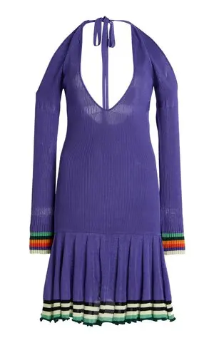 Christopher John Rogers Riviera Cold-shoulder Ribbed-knit Mini Dress - Purple