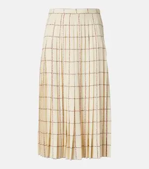 Loro Piana Clea Pleated Silk Sablé Midi Skirt - Neutrals