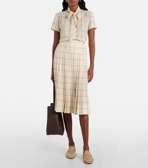 Loro Piana Clea Pleated Silk Sablé Midi Skirt