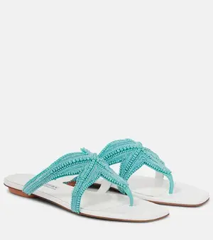AQUAZZURA Reef Star Embellished Leather Sandals - White
