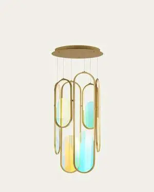 Studio M Trance 39" 6-light Dichroic Glass Chandelier - Natural Aged Brass