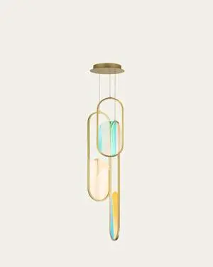 Studio M Trance 39" 3-light Dichroic Glass Chandelier - Natural Aged Brass