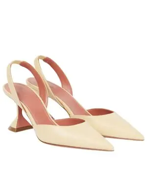 Amina Muaddi Holli 70 Leather Slingback Pumps - Yellow