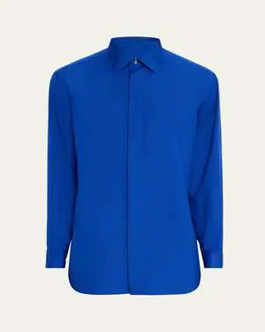 Brioni Men's WWX 80th Anniversary Silk Covered-Placket Sport Shirt Royal