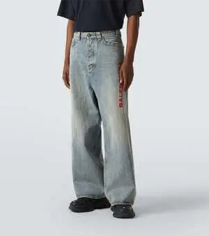Balenciaga Logo Embroidered Wide-leg Jeans - Grey
