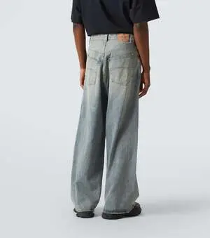 Balenciaga Logo Embroidered Wide-leg Jeans - Grey