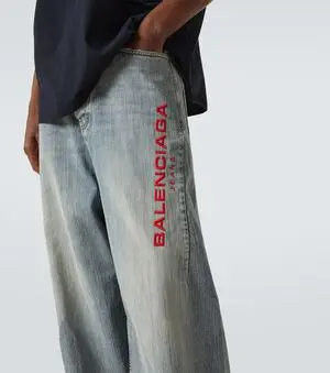Balenciaga Logo Embroidered Wide-leg Jeans - Grey