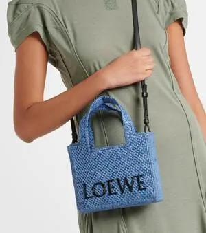 Loewe Mini Logo Raffia Top-handle Bag - Blue