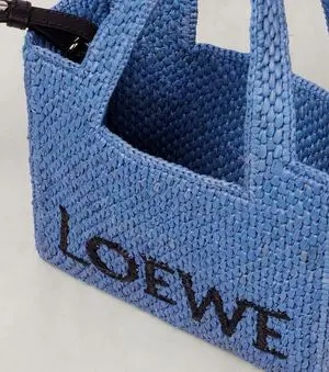 Loewe Mini Logo Raffia Top-handle Bag - Blue