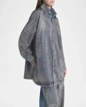 Stella McCartney Crystal Hotfix Denim Overshirt - Vint Bl Denim