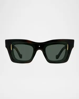 Loewe Signature Layered Rectangle Sunglasses - Dark Havana Green