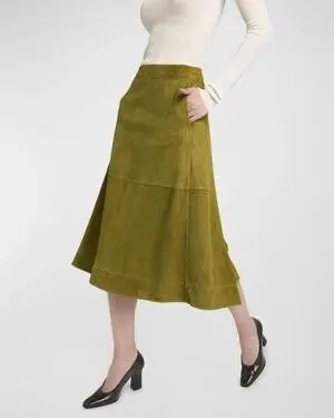 Bottega Veneta Paneled Suede Knee-length Skirt - Biancomult