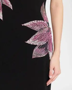 Aidan Mattox Strapless Floral Beaded Column Gown - Black
