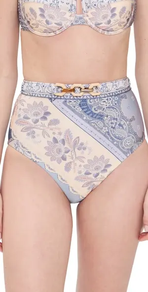 Zimmermann Lucky High Waist Bikini Bottoms - Blue Bandana