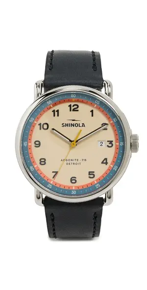 Shinola Navy Leather Round Watch Cream