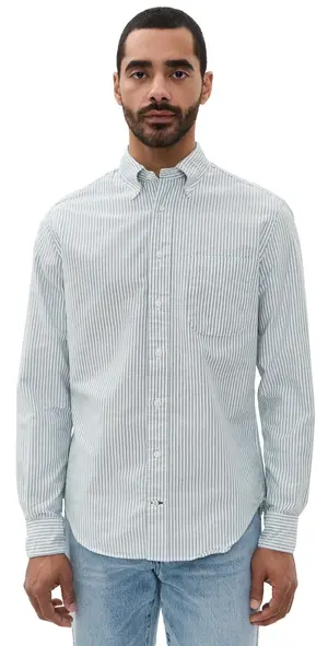 Gitman Bros Striped Spring Oxford Shirt - Green Stripe