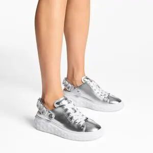 JIMMY CHOO Diamond Sling Silver Metallic Leather Slipper Trainers
