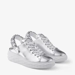 JIMMY CHOO Diamond Sling Silver Metallic Leather Slipper Trainers