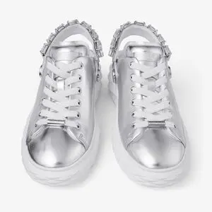 JIMMY CHOO Diamond Sling Silver Metallic Leather Slipper Trainers