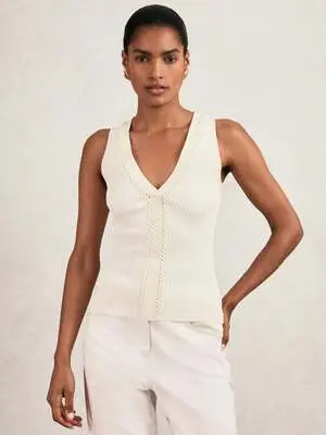 REISS Lanette Craft-stitch Rib-knit Vest - Ivory/ecru