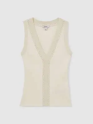 REISS Lanette Craft-stitch Rib-knit Vest - Ivory/ecru