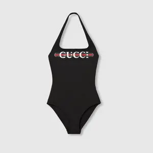 Gucci Sparkling Jersey Swimsuit With Web Print - Black