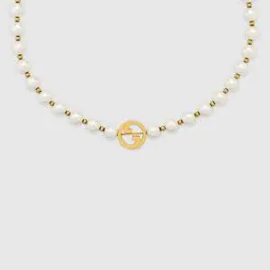 Gucci Interlocking G Pearl Necklace - Gold-toned Metal