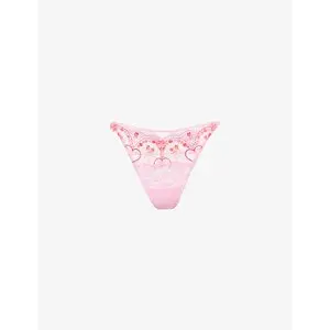 Lounge Gardenia Embroidered Mesh Thong - Pink