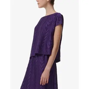 LEEM Geometric-pattern Plisse Woven Top