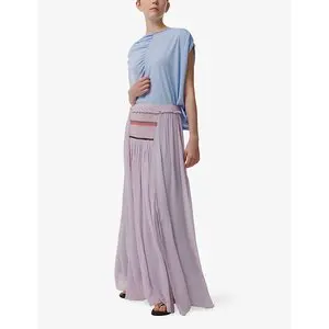 LEEM Pleated-shoulder Draped Jersey Top