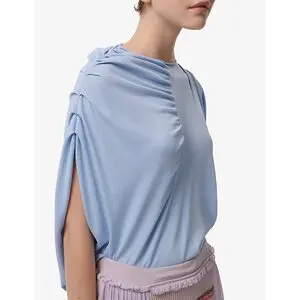 LEEM Pleated-shoulder Draped Jersey Top