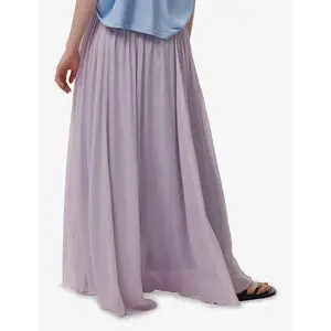 LEEM Contrast-embroidered Woven Maxi Skirt